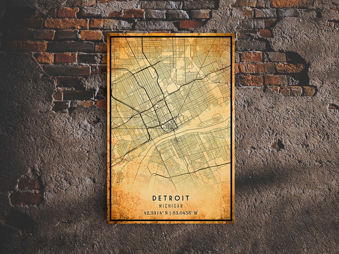 Old Detroit City Map Wall Art Canvas Print, Vintage Style Detroit Map ...