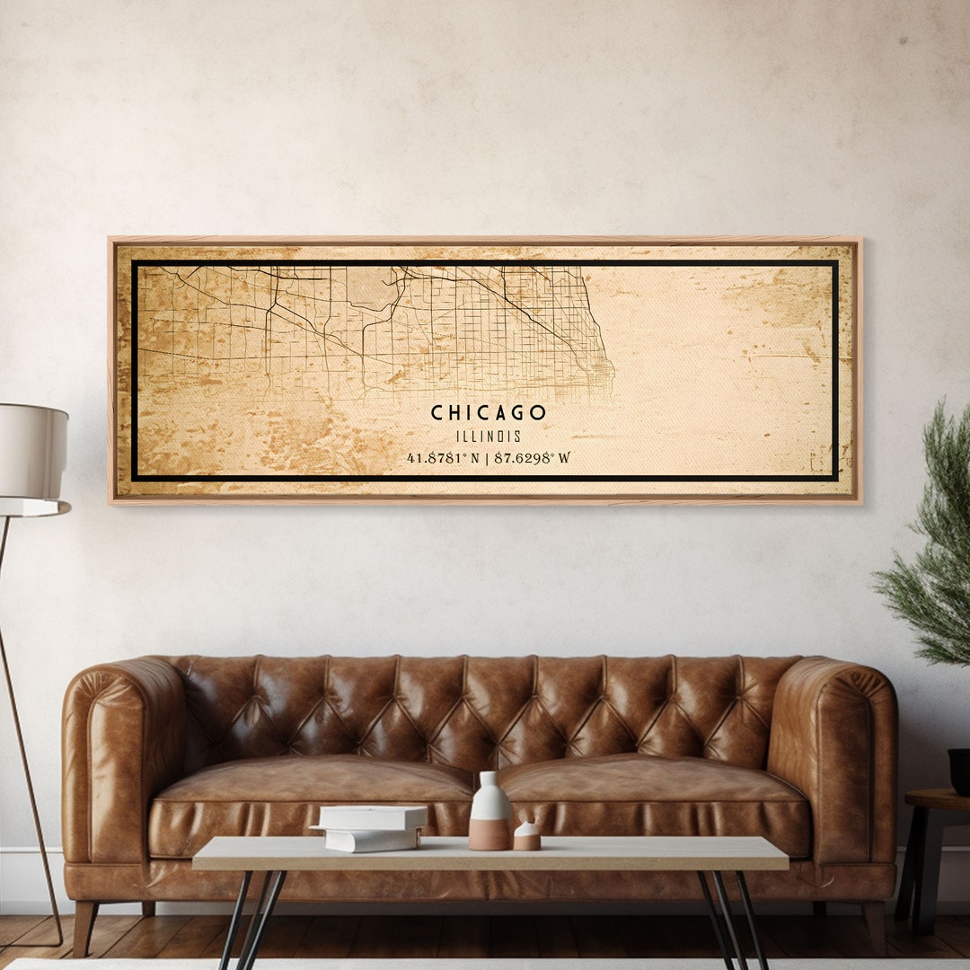 Distressed Panoramic Chicago Map Print Poster or Framed Canvas ...