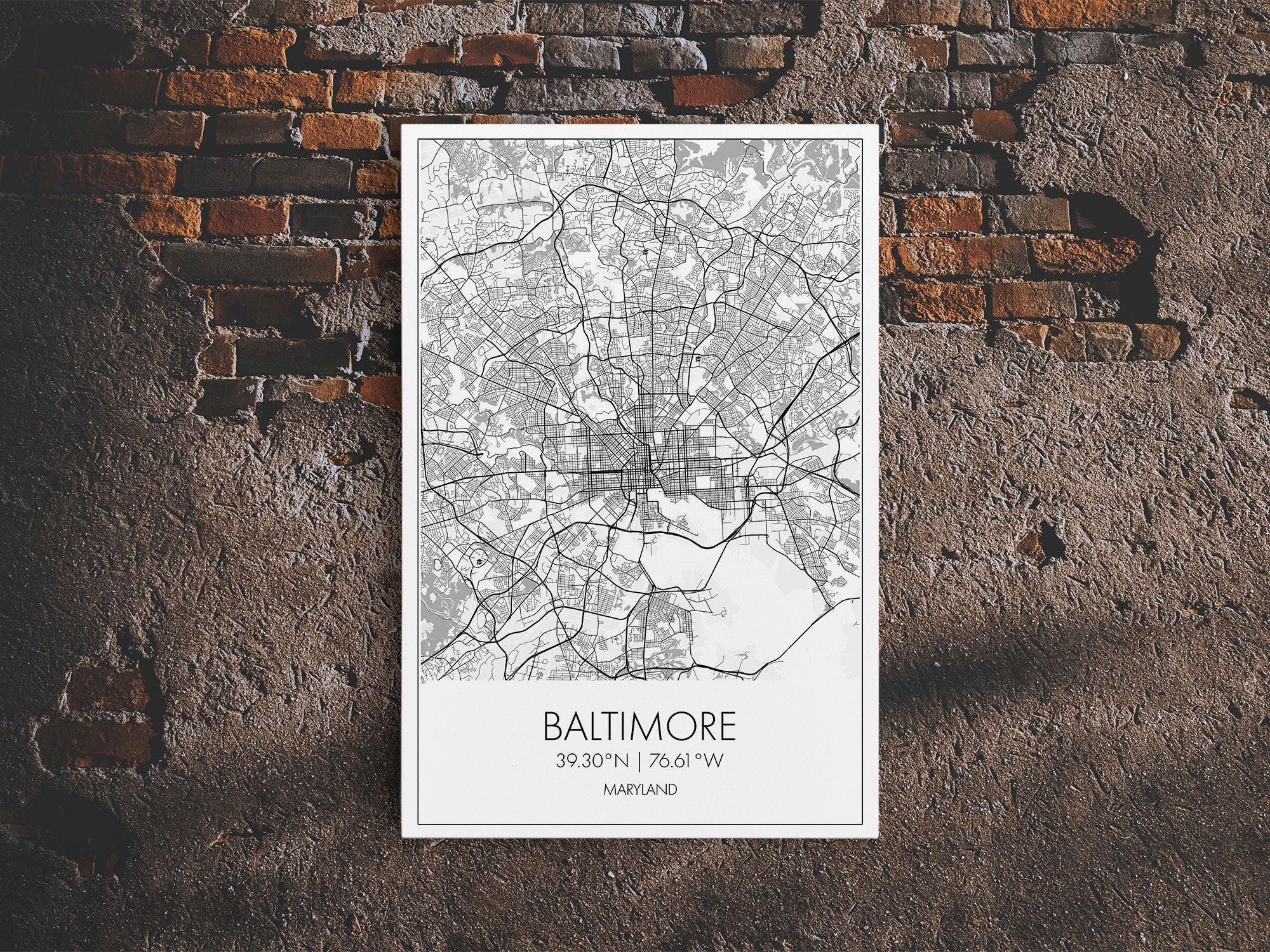 Baltimore Street Map Maryland Map City Wall Art Travel - Etsy Australia