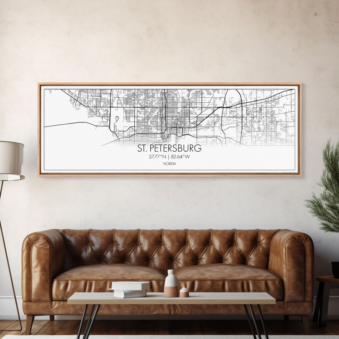 Panoramic St Petersburg City Map, Florida Art, Map Print, Minimalist ...