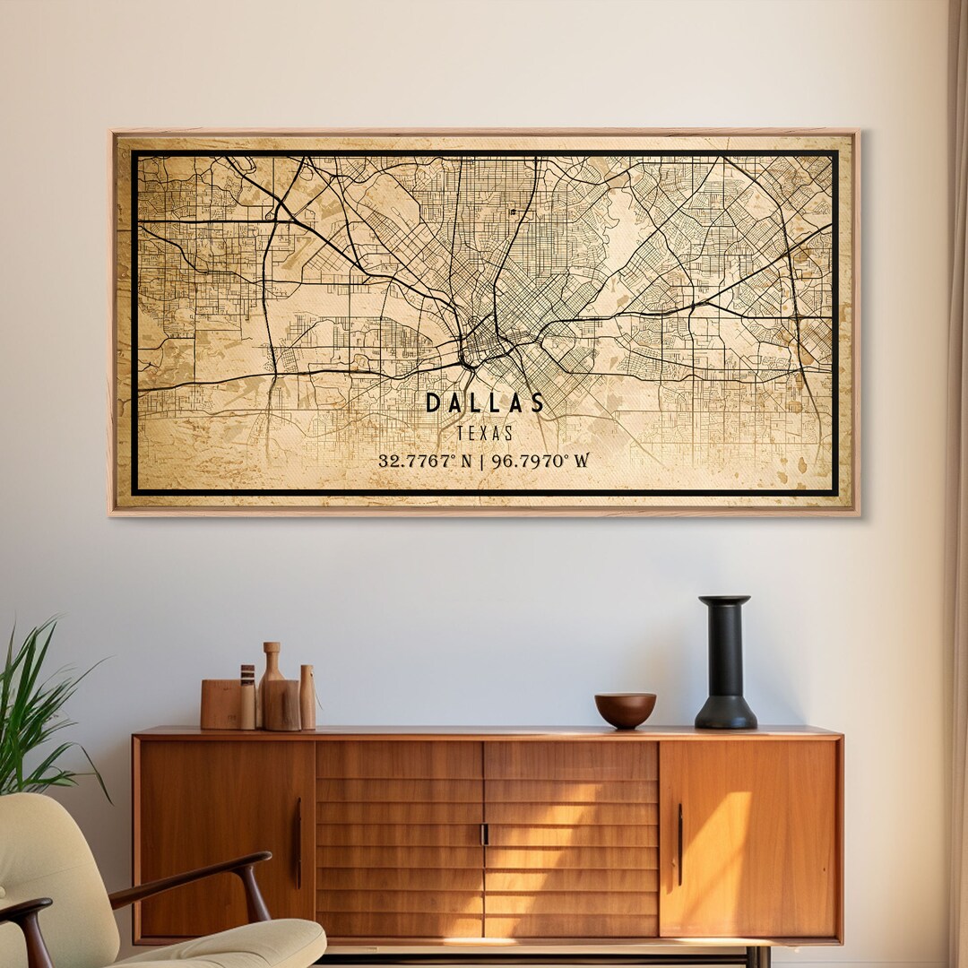 Dallas Map Canvas Print, Texas Map Print, Texas Wall Art, Dallas Map ...