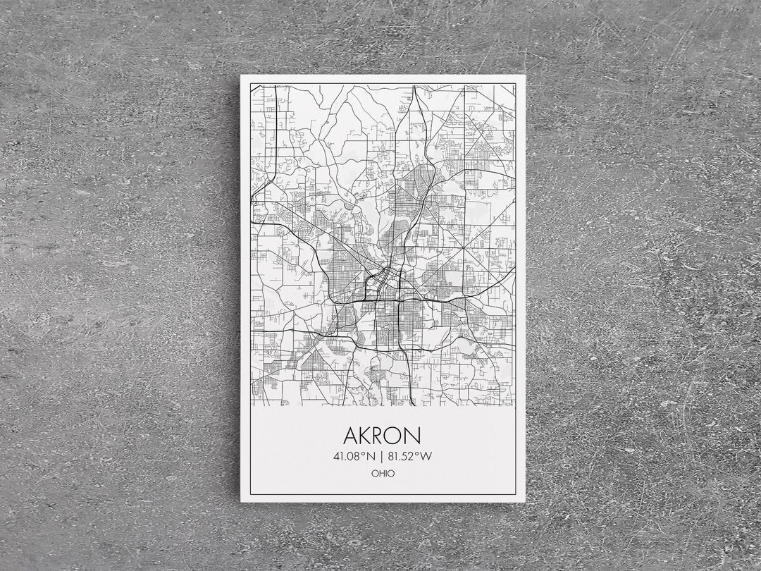 Akron Street Map Akron Map Map Wall Art Office Wall Art - Etsy