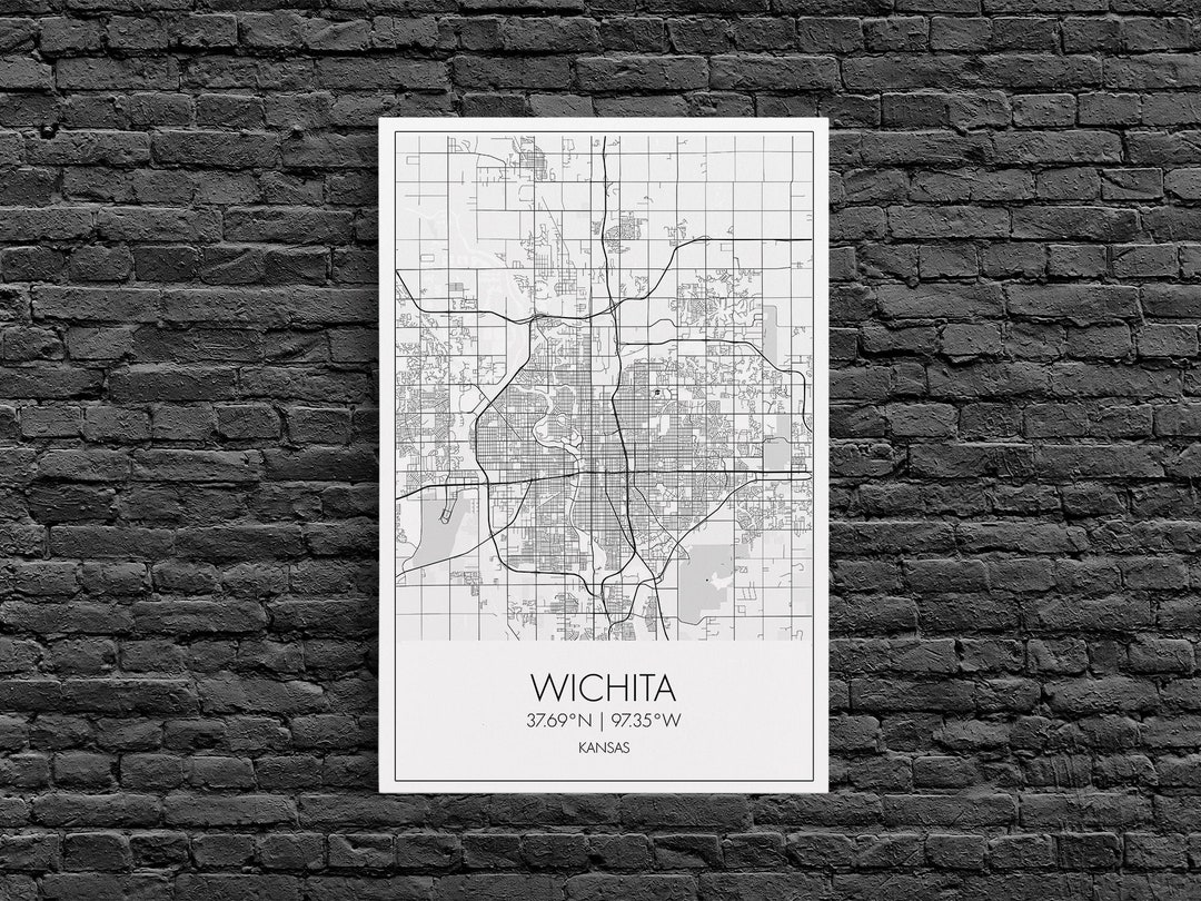 Wichita Street Map Kansas Map City Map Print Minimalist - Etsy