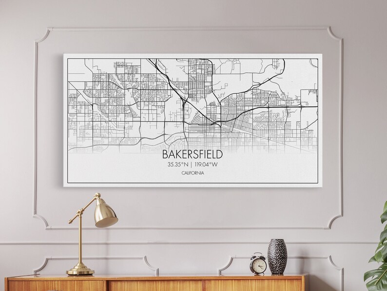 Bakersfield Street Map California Map Map Print Modern Art - Etsy