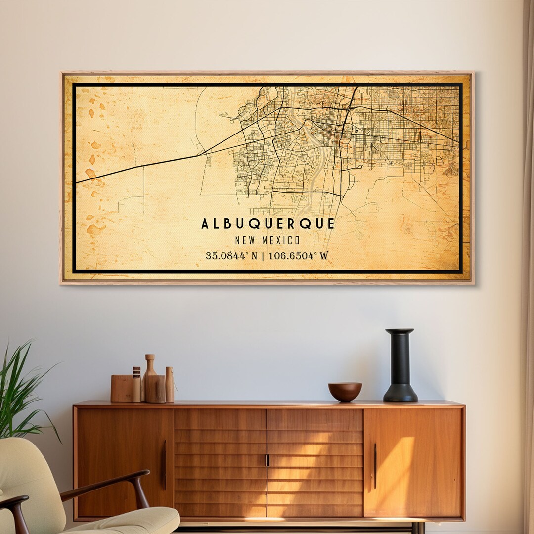 Vintage Albuquerque City Map Canvas Print: Framed Wall Art - Etsy