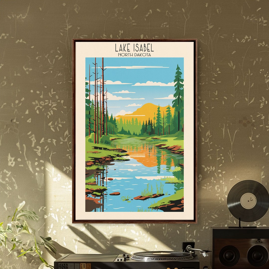 Lake Isabel North Dakota Framed Canvas Print, Travel Poster Art, Wall ...