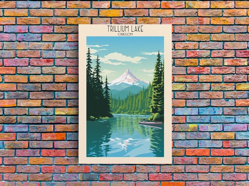 Trillium Lake Oregon Framed Canvas Print: Retro Travel Poster - Etsy