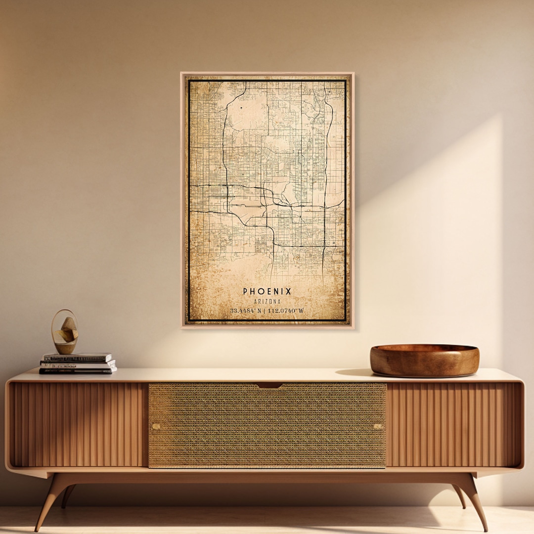 Phoenix Arizona Street Map, Framed Canvas Art, Arizona United States ...
