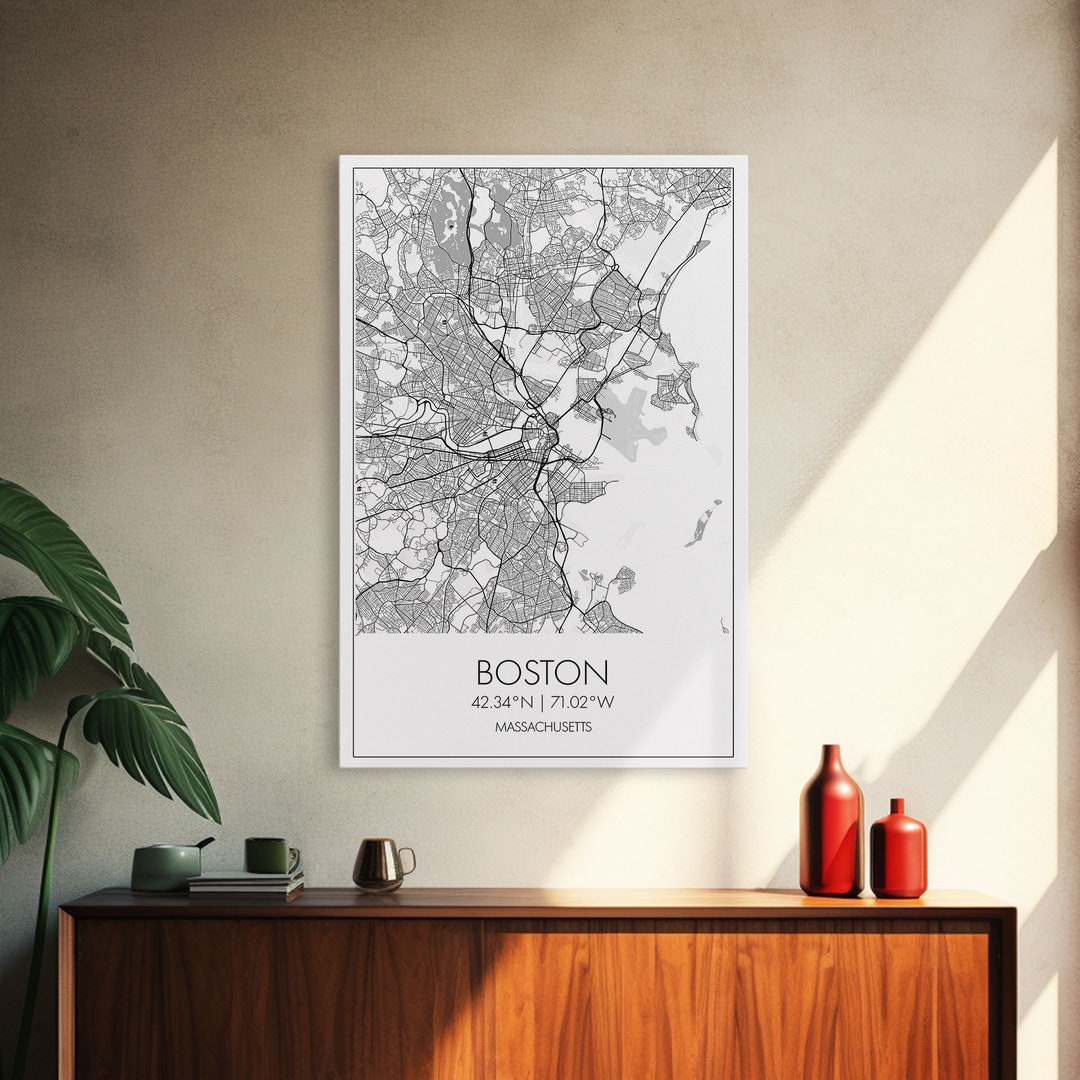 Boston Street Map, Massachusetts Map, City Map Art, Modern Art, Wall ...
