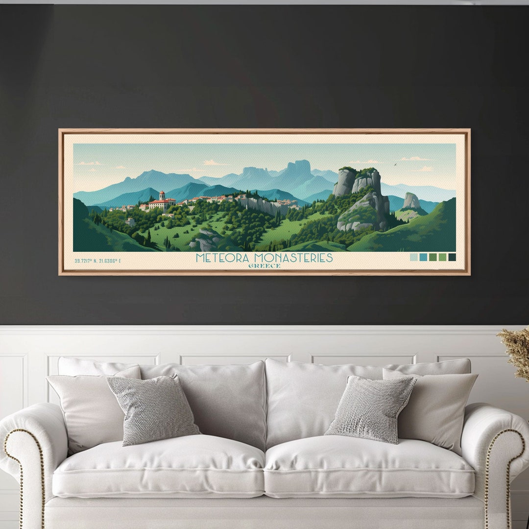 Meteora Monasteries Panoramic Wall Art Travel Poster, Gift for Travel ...