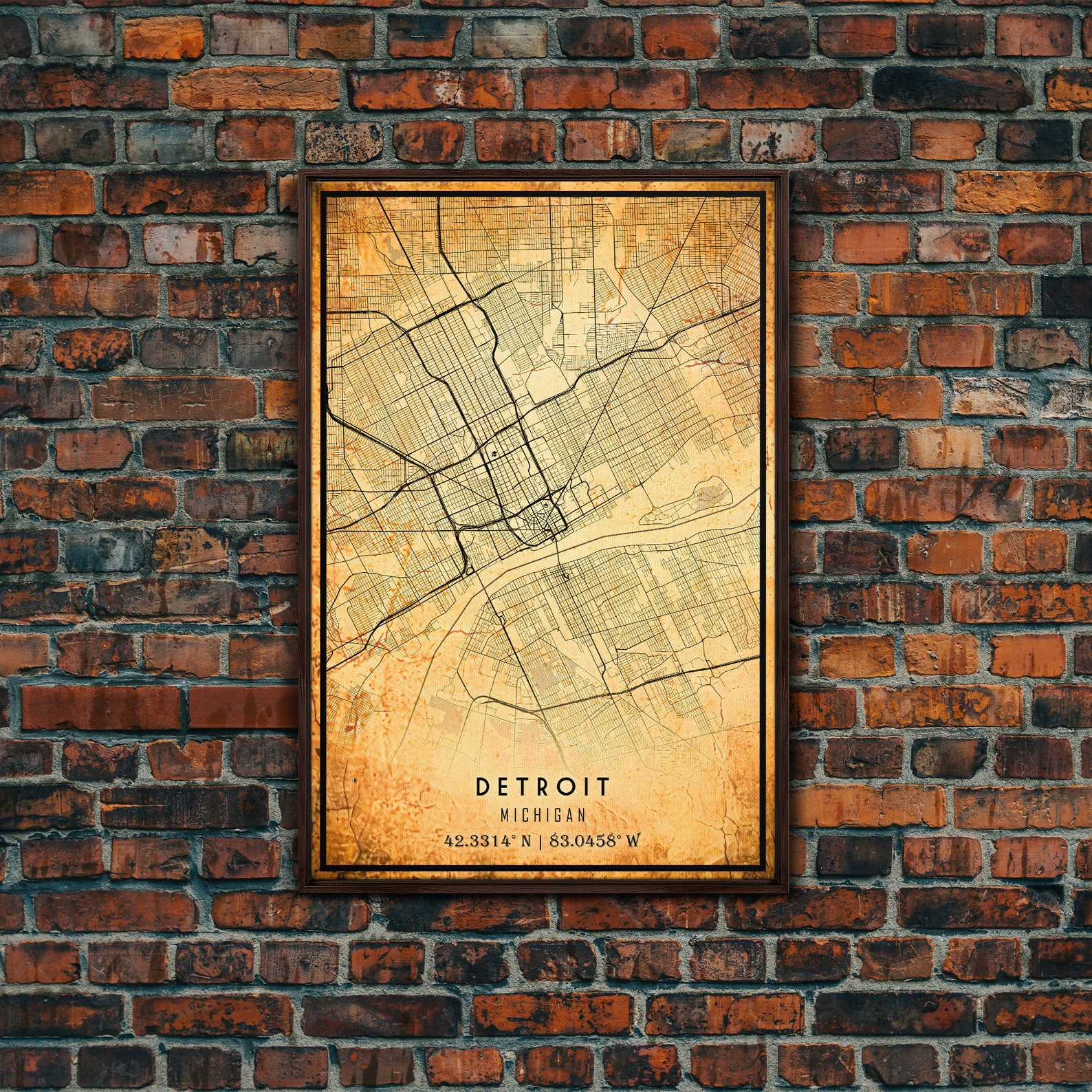 Old Detroit City Map Wall Art Canvas Print, Vintage Style Detroit Map ...