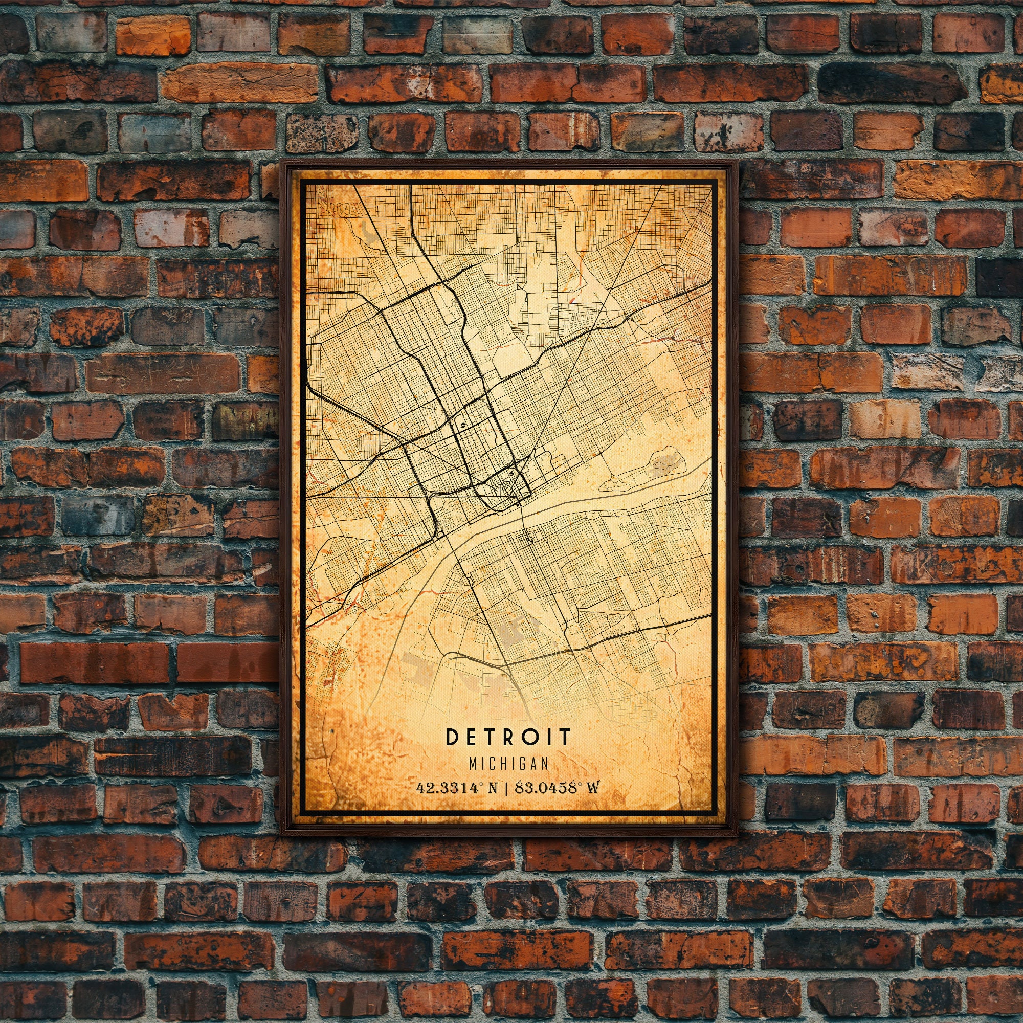 Old Detroit City Map Wall Art Canvas Print, Vintage Style Detroit Map ...