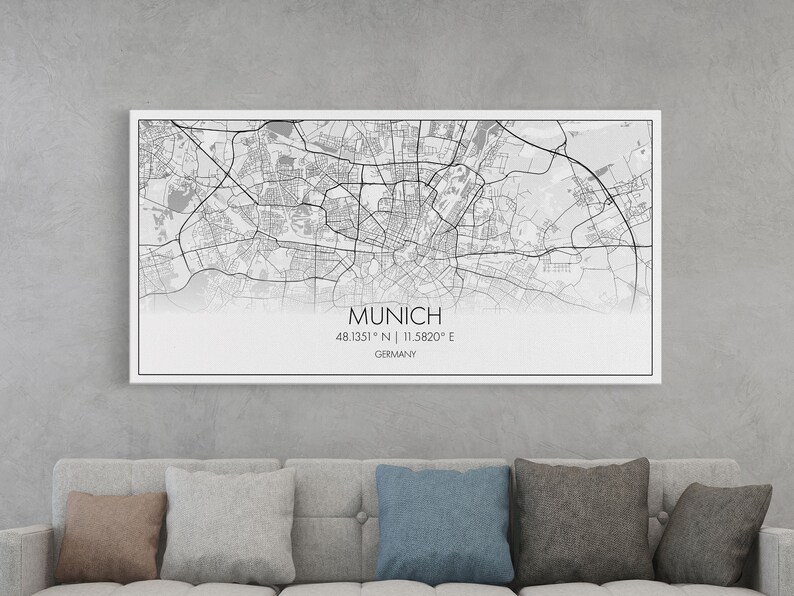 Munich City Map Germany Map Map Art Minimalist Wall Art - Etsy