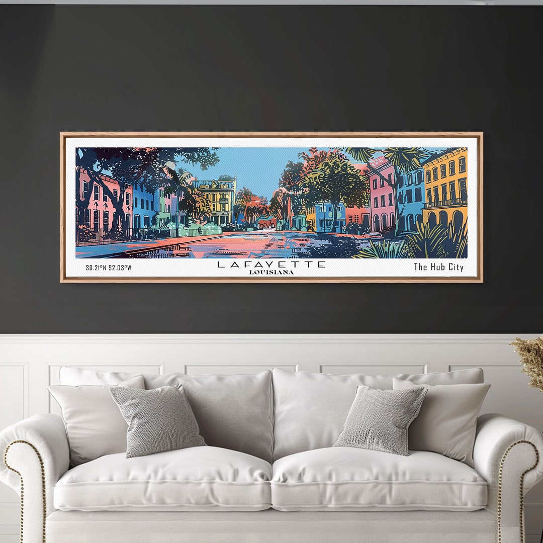 Lafayette Louisiana Panoramic Painting, Mid Century Modern Framed ...