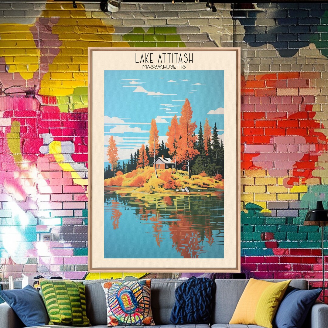 Lake Attitash, Massachusetts Framed Canvas Print, Wall Art, Lake House ...