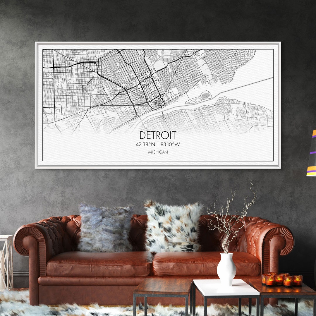 Detroit Street Map Art Print: Minimalist Canvas Wall Decor - Etsy