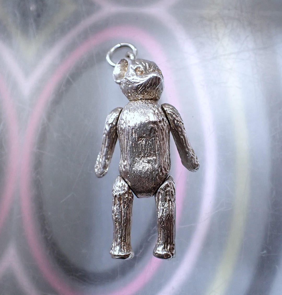 Vintage 1970s Articulated Teddy Bear Silver Charm / Pendant - Etsy