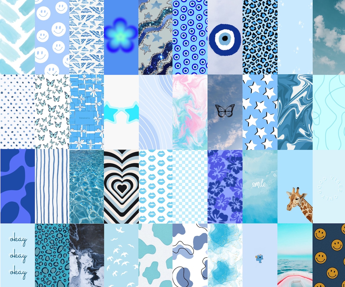 98pcs Blue Preppy Collage Kit Wallpapers printable Digital Download - Etsy