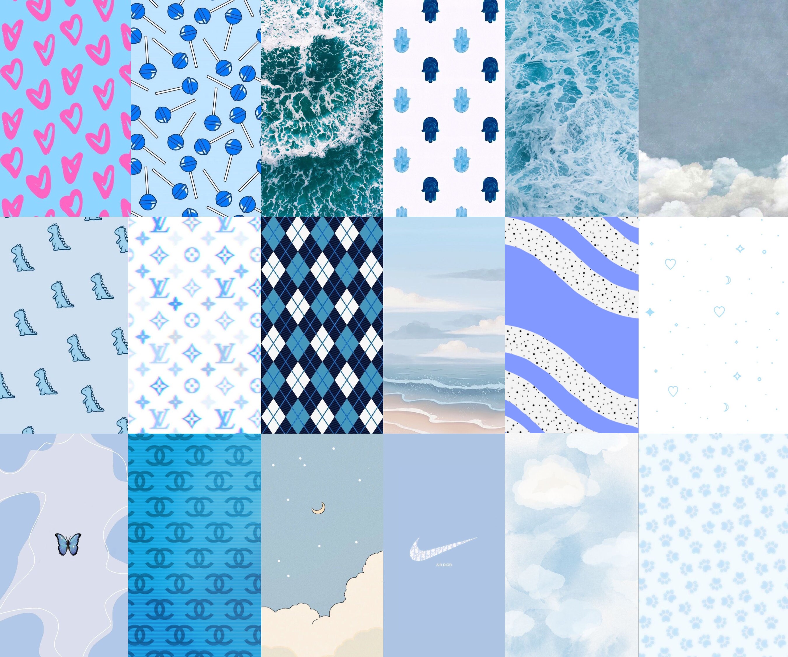 98pcs Blue Preppy Collage Kit Wallpapers Printable Digital, 59% OFF