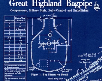 Great Highland Bagpipe Vintage-style Blueprint - Etsy