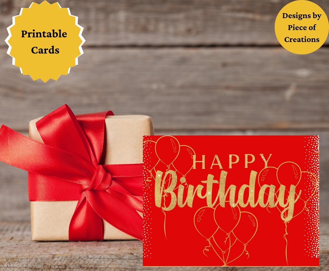 Birthday Greeting Cards, Balloon Birthday Card, Red Birthday Card ...