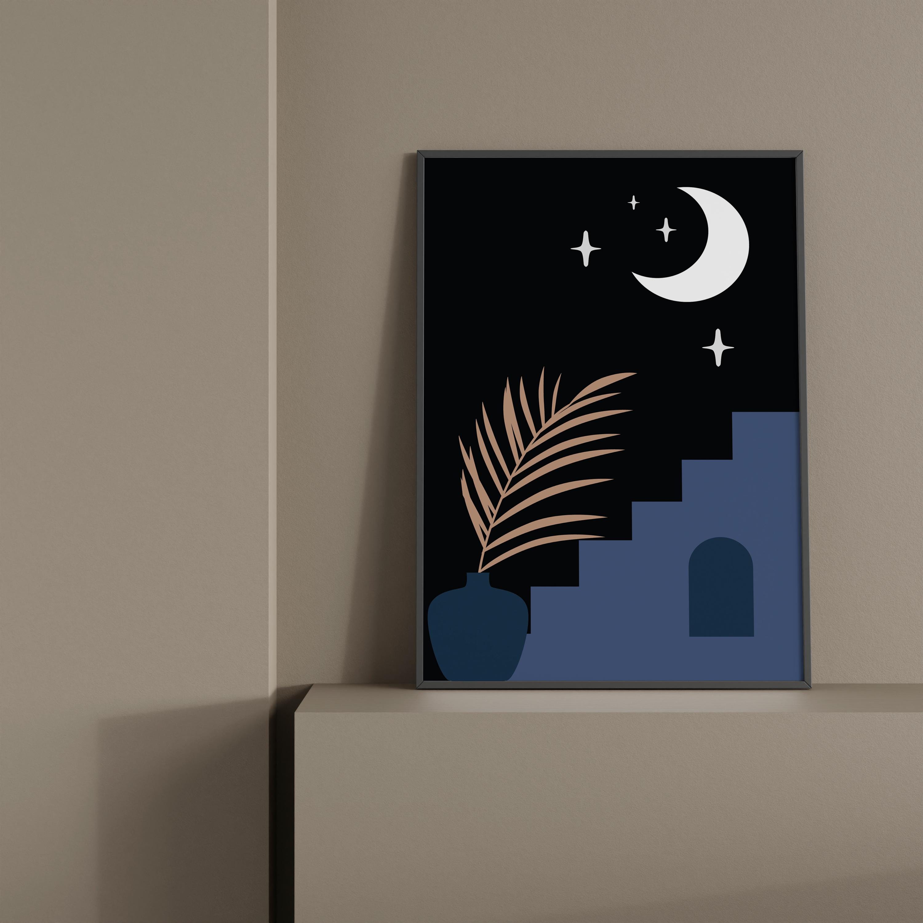 Night Sky Poster, Moon Phase Wall Art, Abstract Moon and Start ...