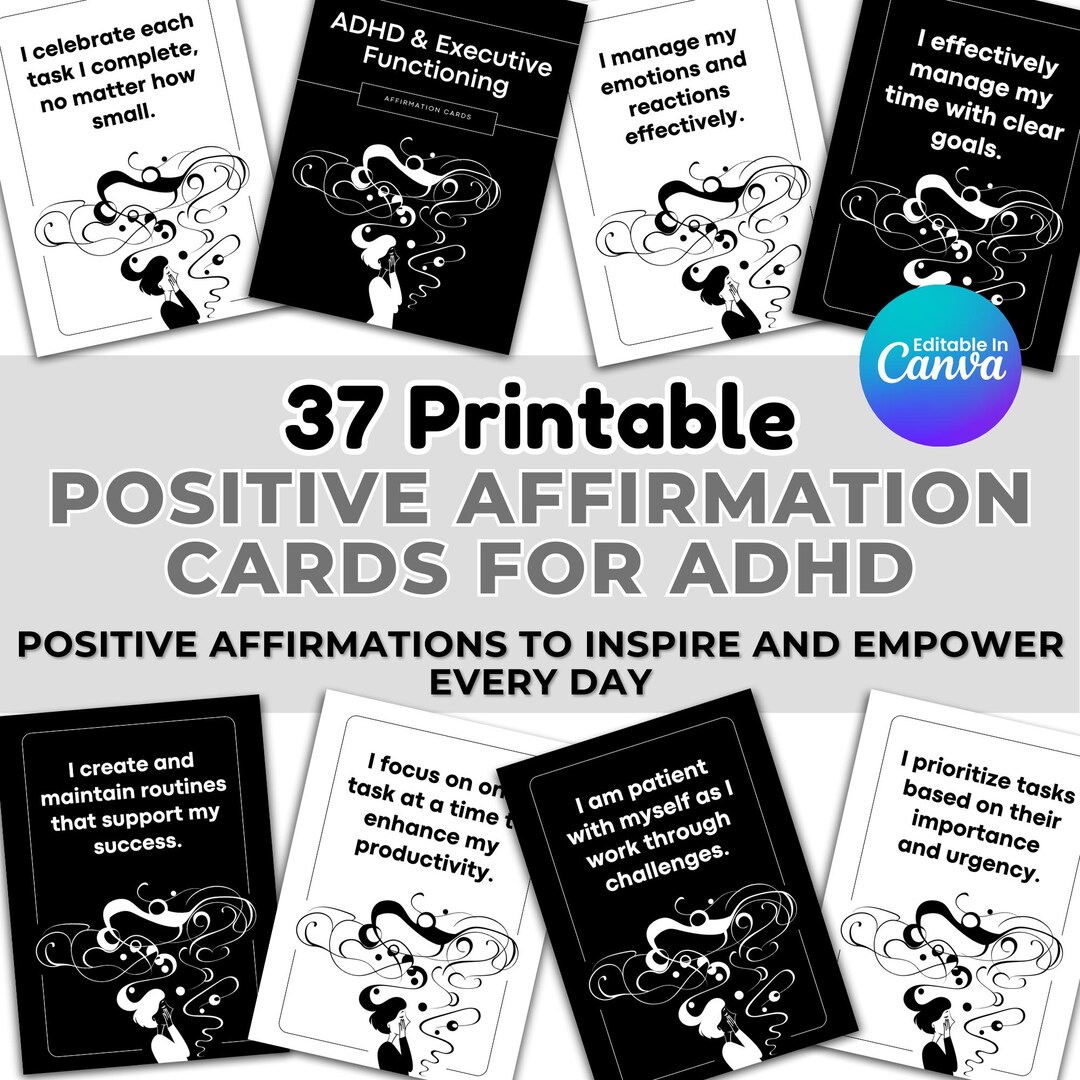 37 ADHD Affirmation Cards, Printable Coping Card, Daily Affirmation ...
