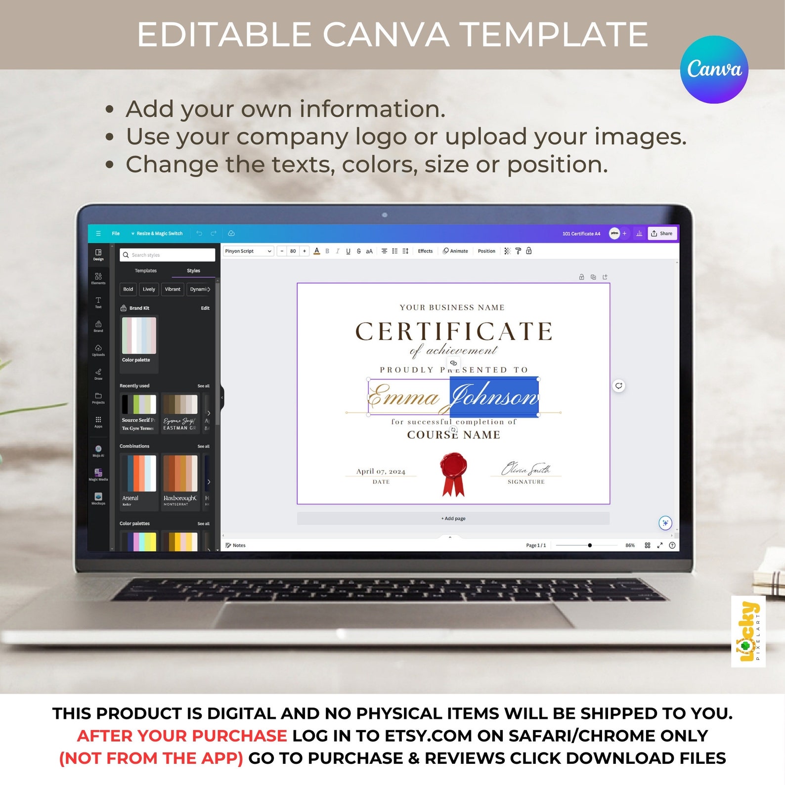 Editable Certificate of Completion Template: Elegant Award Design ...