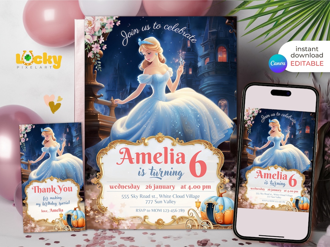 Editable Cinderella Birthday Invitation: Princess Party (digital ...