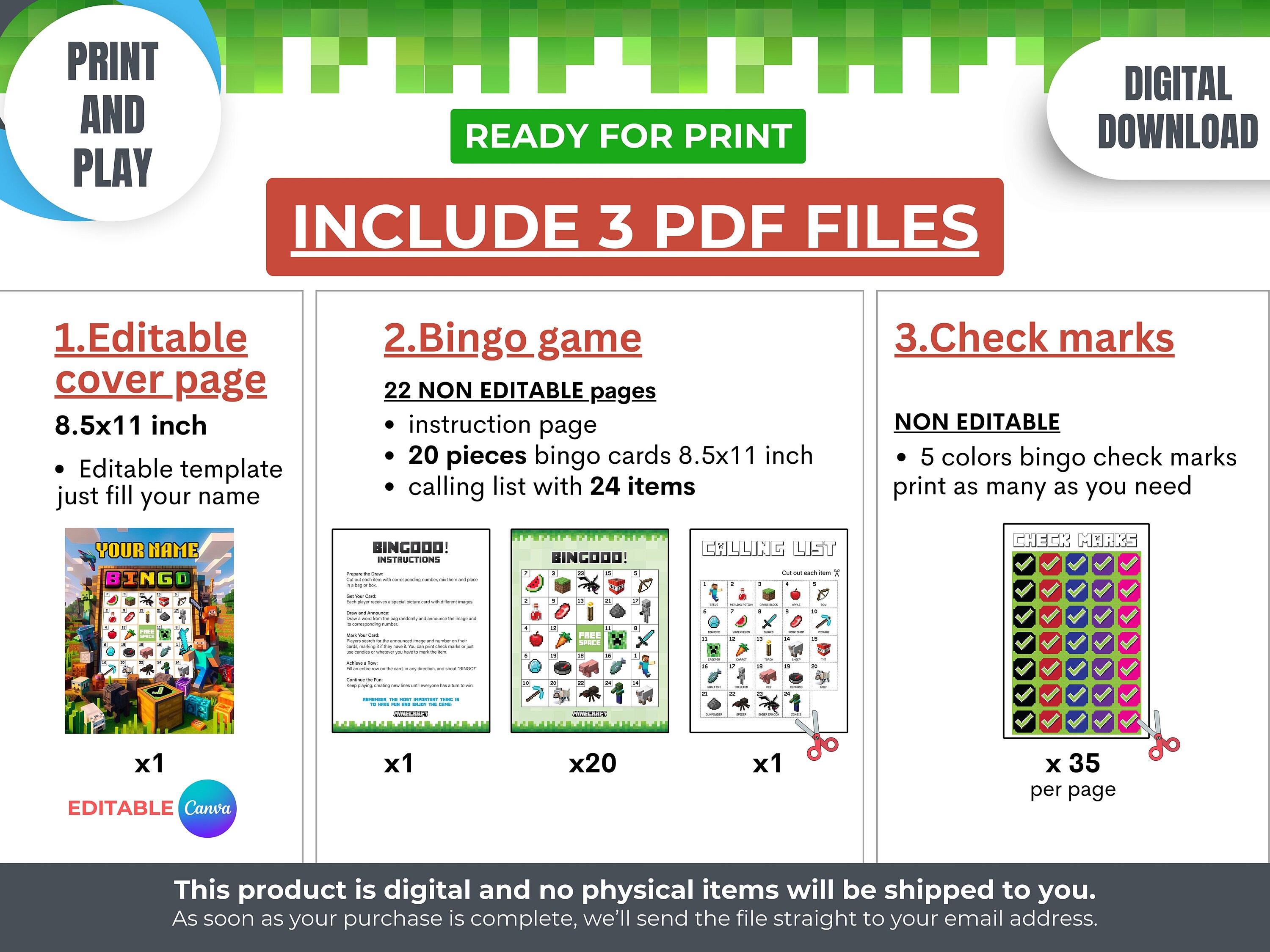 Editable Minecraft Birthday Bingo Game, Minecrafter Bingo Birthday ...