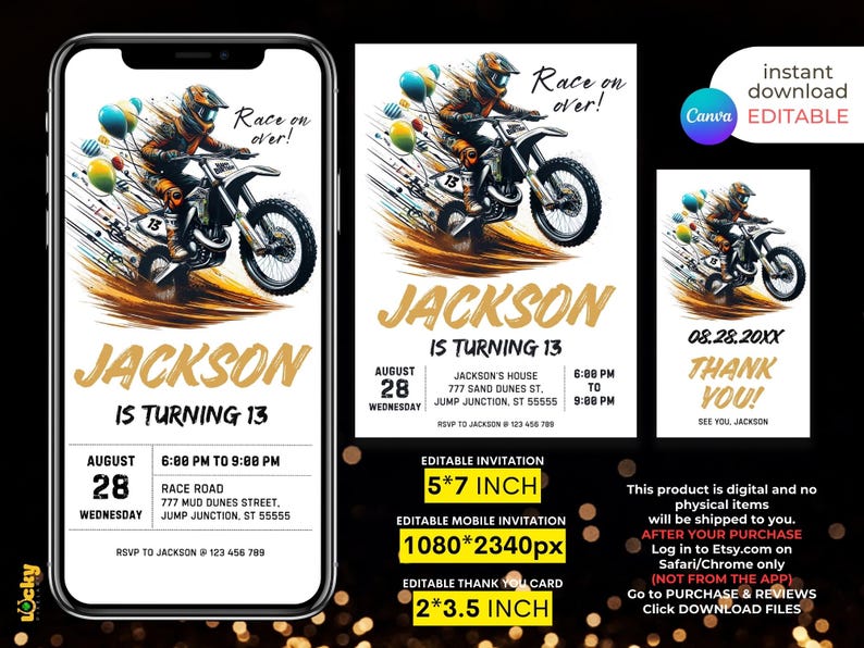 Motocross Birthday Invitation Template: Biker Party (digital) - Etsy