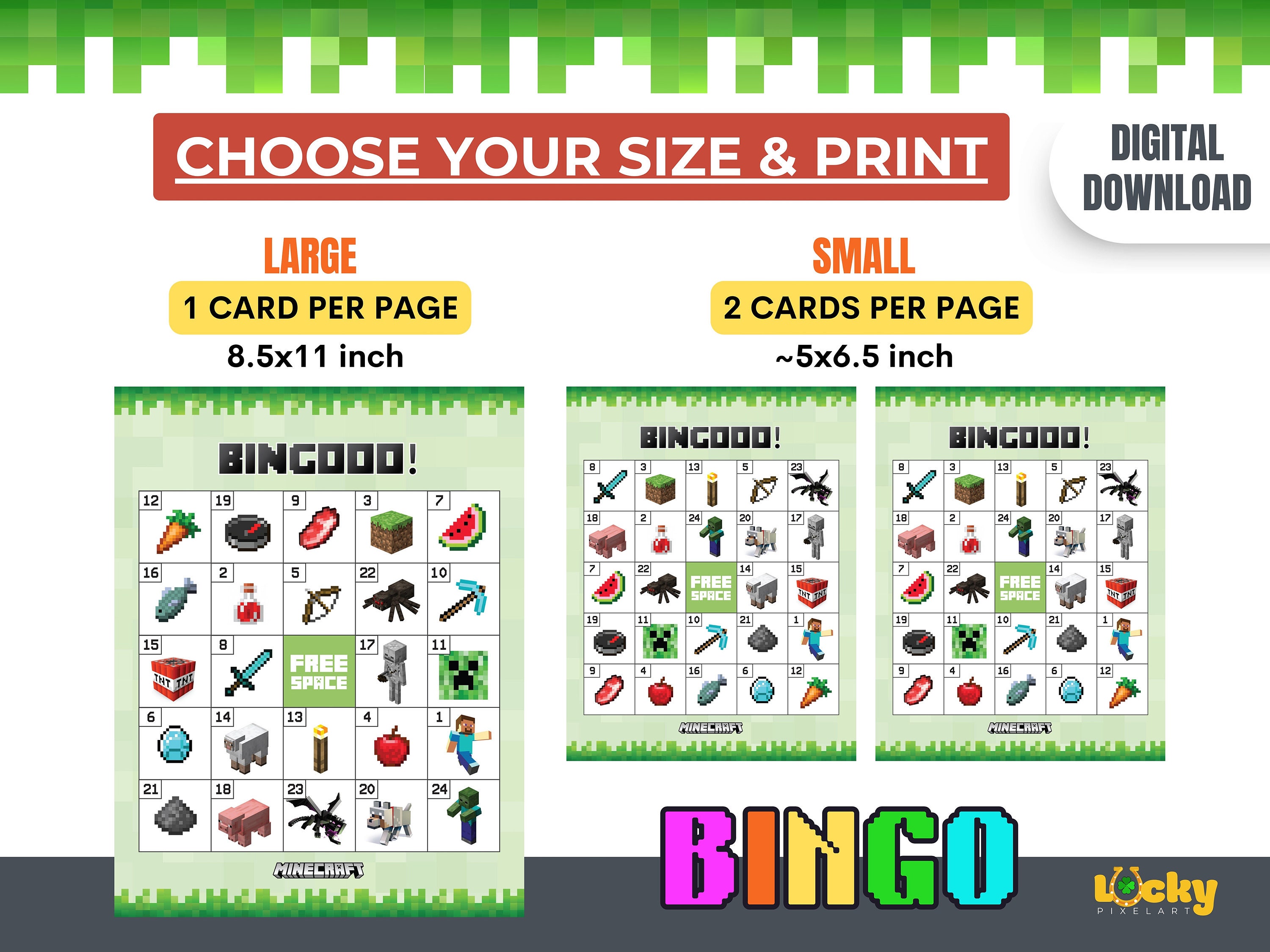Editable Minecraft Birthday Bingo Game, Minecrafter Bingo Birthday ...