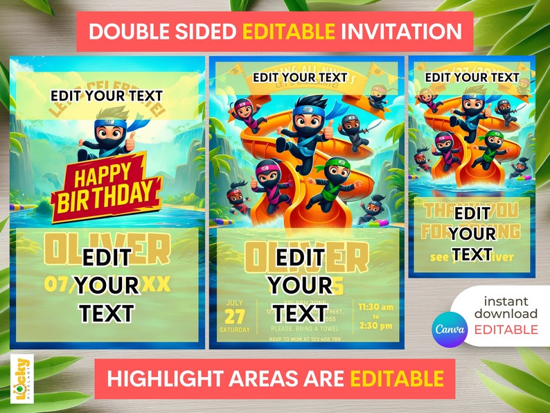Ninja Pool Party Birthday Invitation: Editable Kids Invite (digital) - Etsy