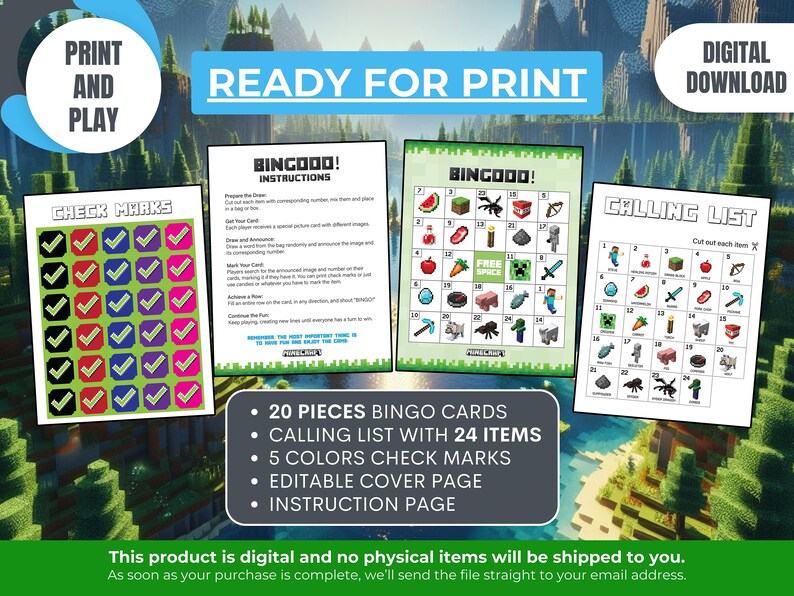 Editable Minecraft Birthday Bingo Game, Minecrafter Bingo Birthday ...