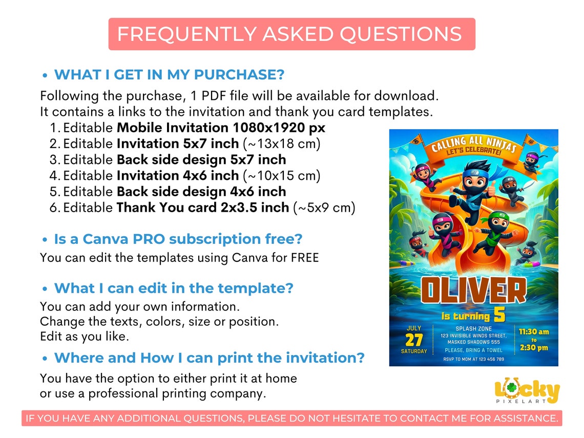 Ninja Pool Party Birthday Invitation: Editable Kids Invite (digital) - Etsy