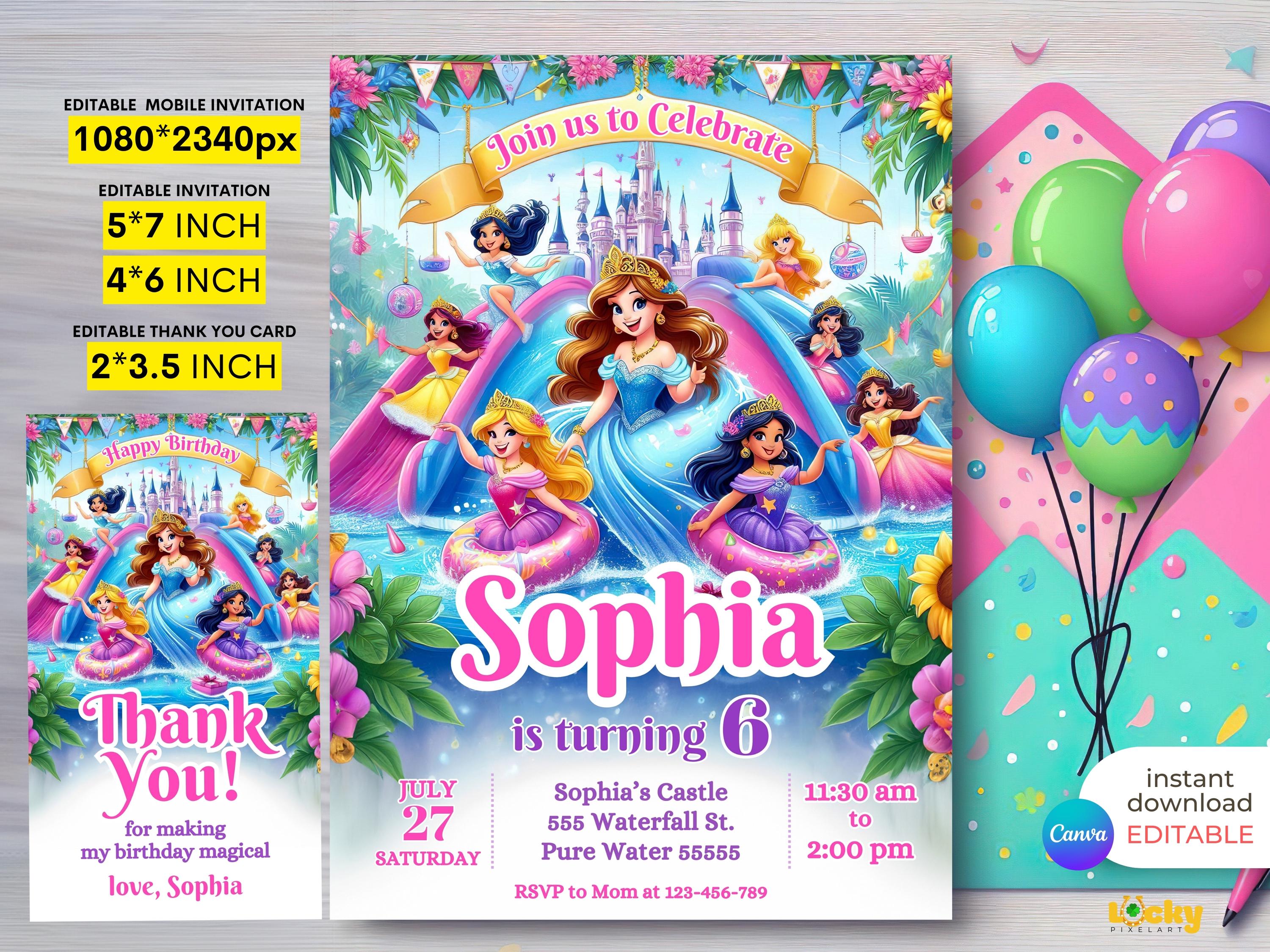 Editable Princess Pool Party Birthday Invitation for Girl Splish Splash ...
