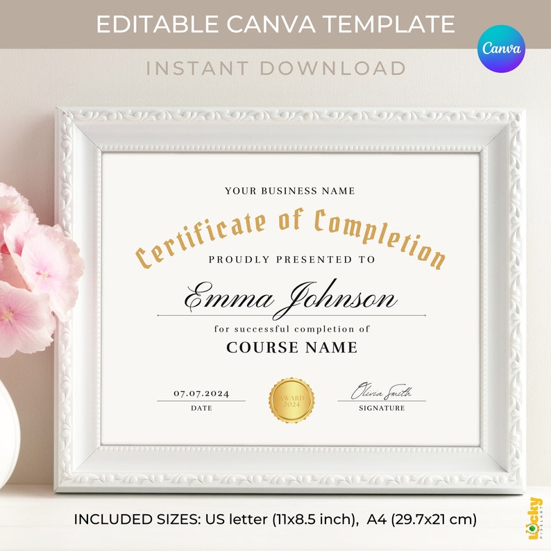 Editable Certificate of Completion Template: Minimalist Award (canva ...
