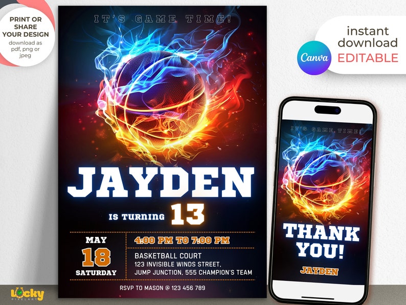 Editable Basketball Birthday Invitation Editable Template Printable ...