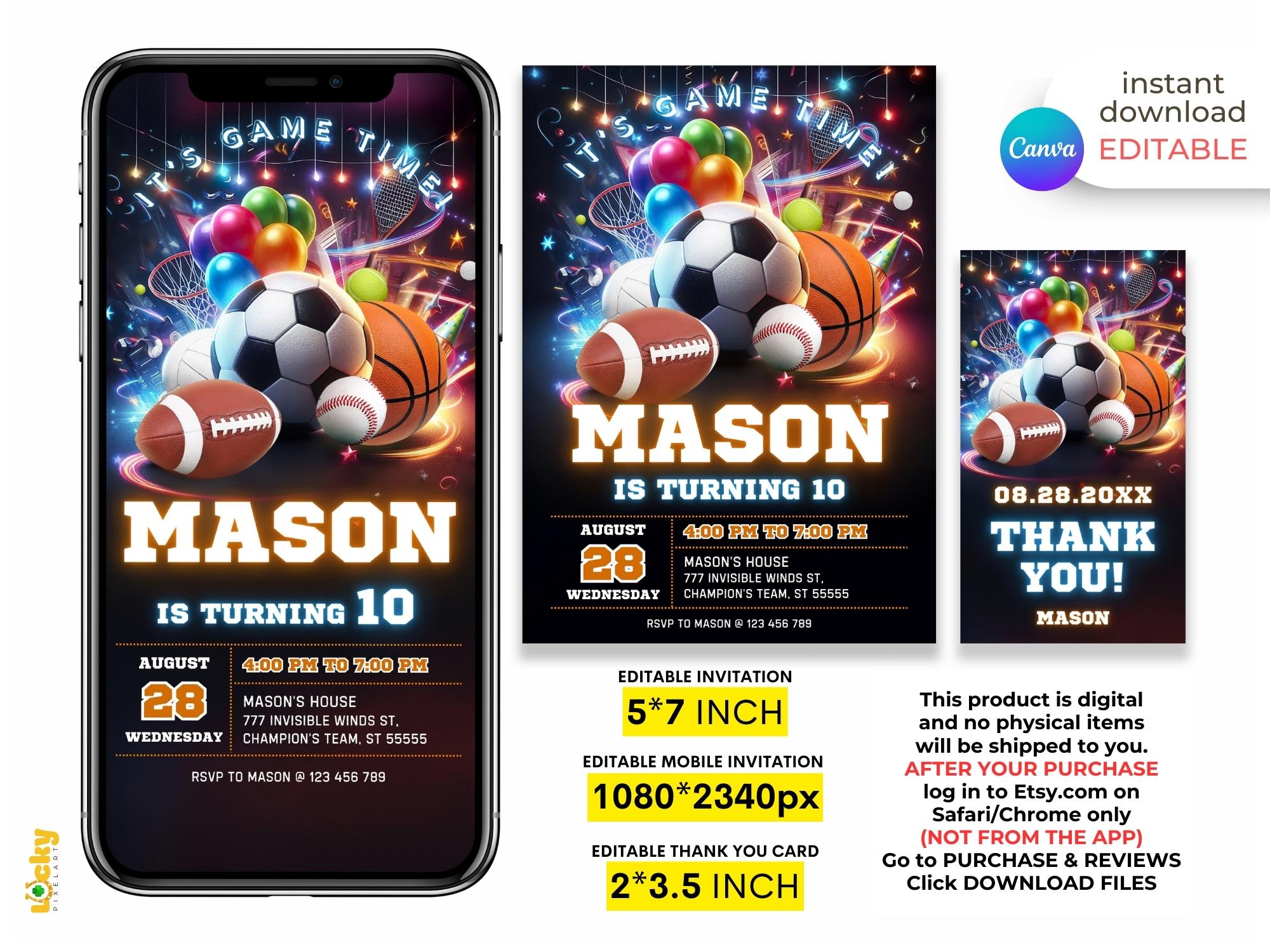 Editable Sports Invitation Template Sports Flyer Neon Glow Sports ...