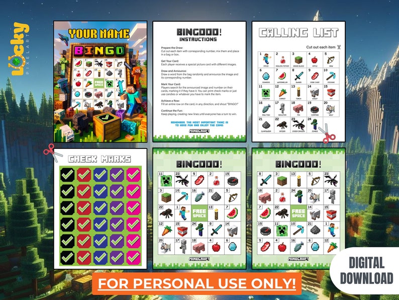 Editable Minecraft Birthday Bingo Game, Minecrafter Bingo Birthday ...