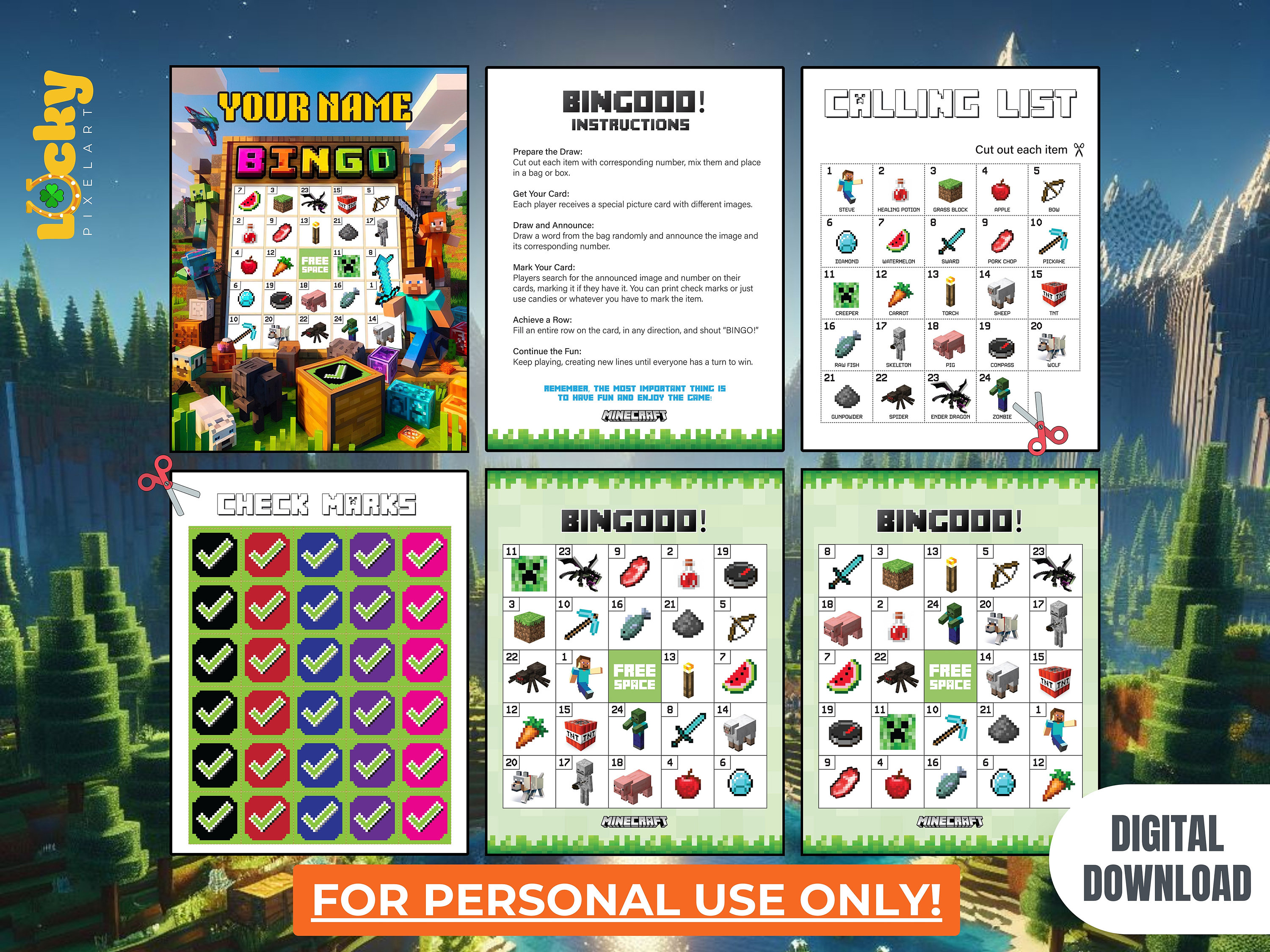 Editable Minecraft Birthday Bingo Game, Minecrafter Bingo Birthday ...