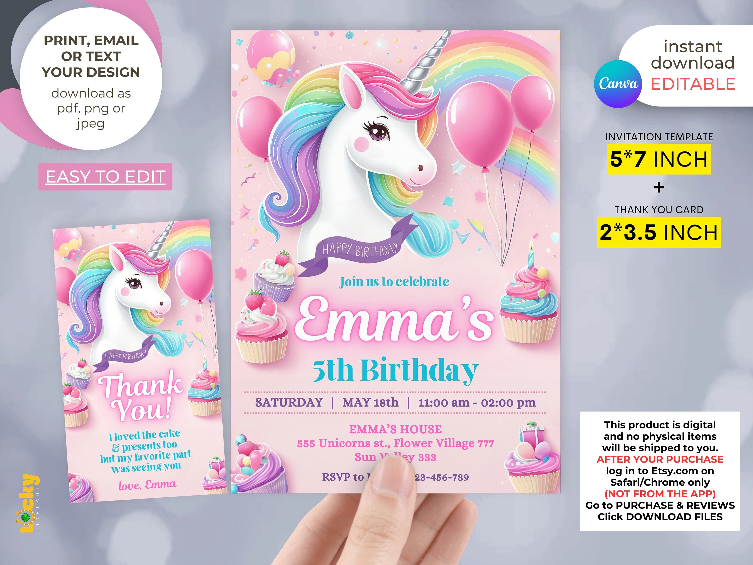 Editable Unicorn Birthday Invitation Unicorn Girl Birthday Party ...