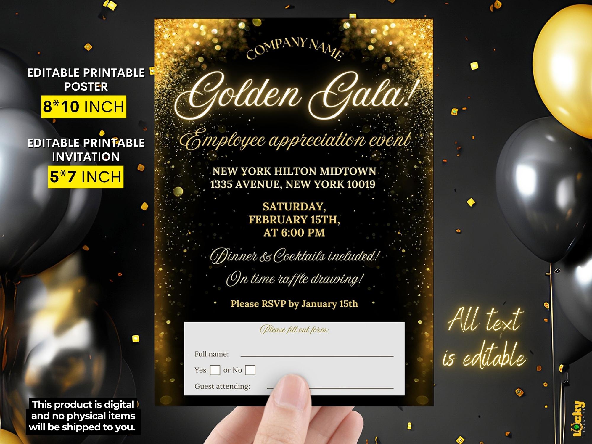 Editable Company Golden Gala Event Invitation Poster Employee ...