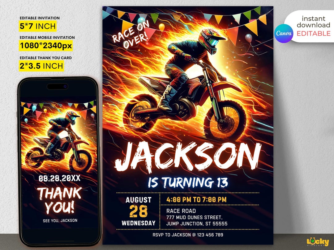 Editable Motocross Birthday Invitation: Biker Party (digital) - Etsy