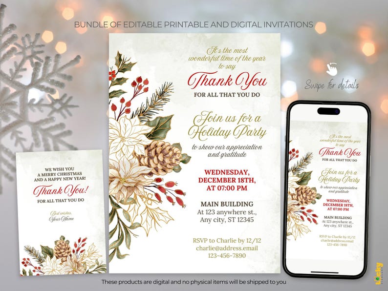 Editable Christmas Party Invitation: Holiday Dinner, Client ...