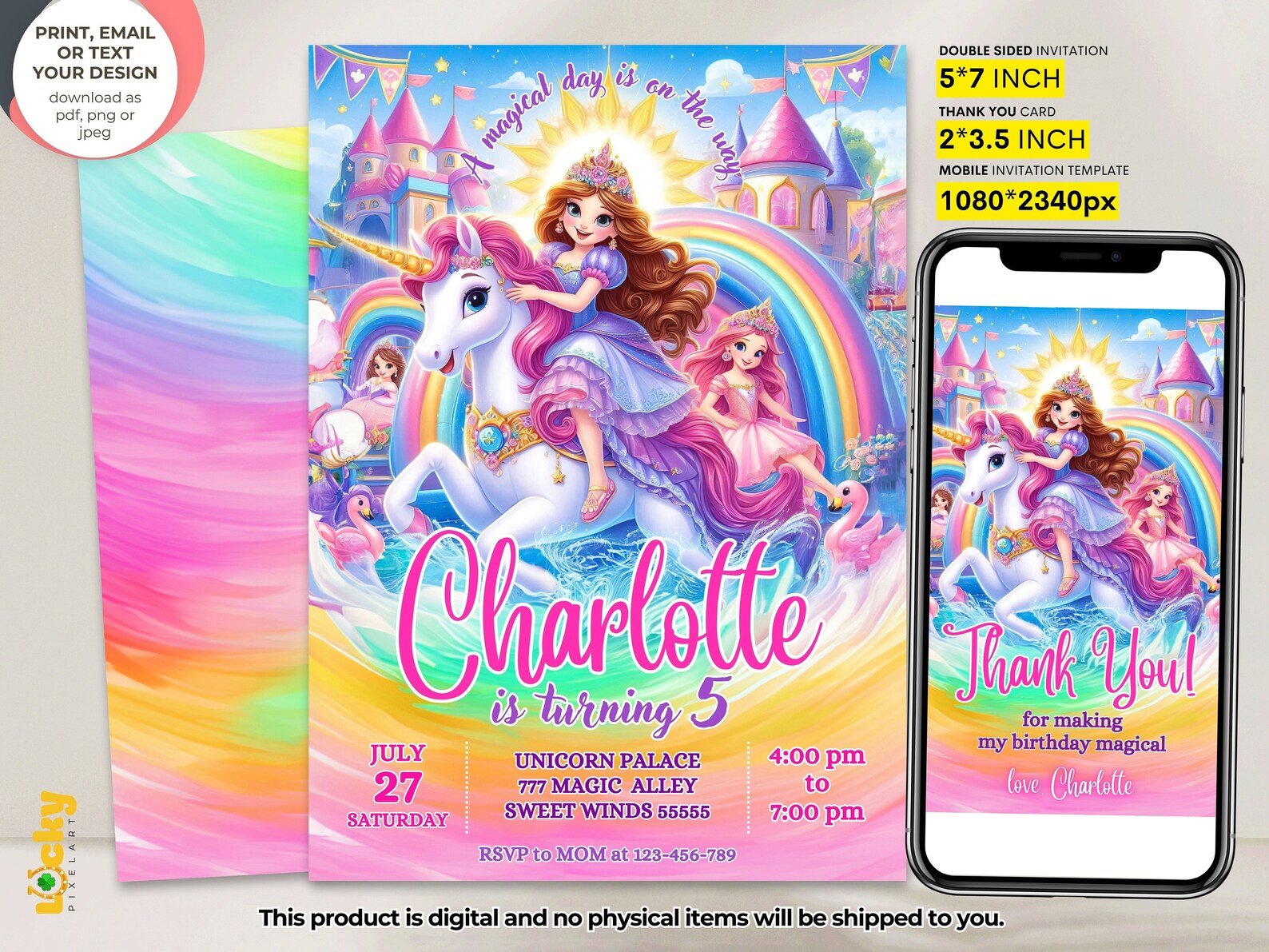 Editable Princess Pool Party Birthday Invitation for Girl Unicorn ...