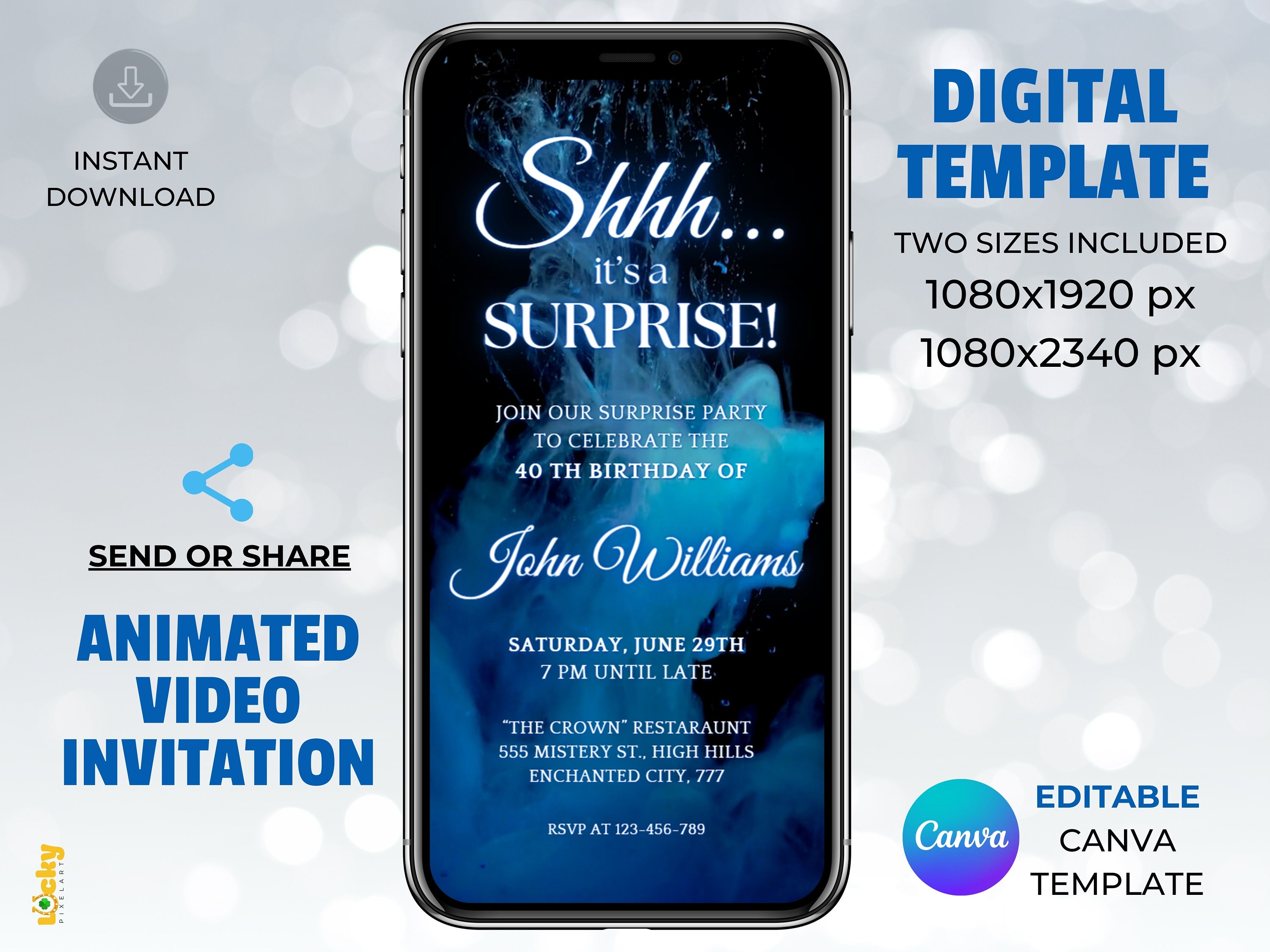 Editable Surprise Birthday Party Invitation: Modern Digital Invite ...