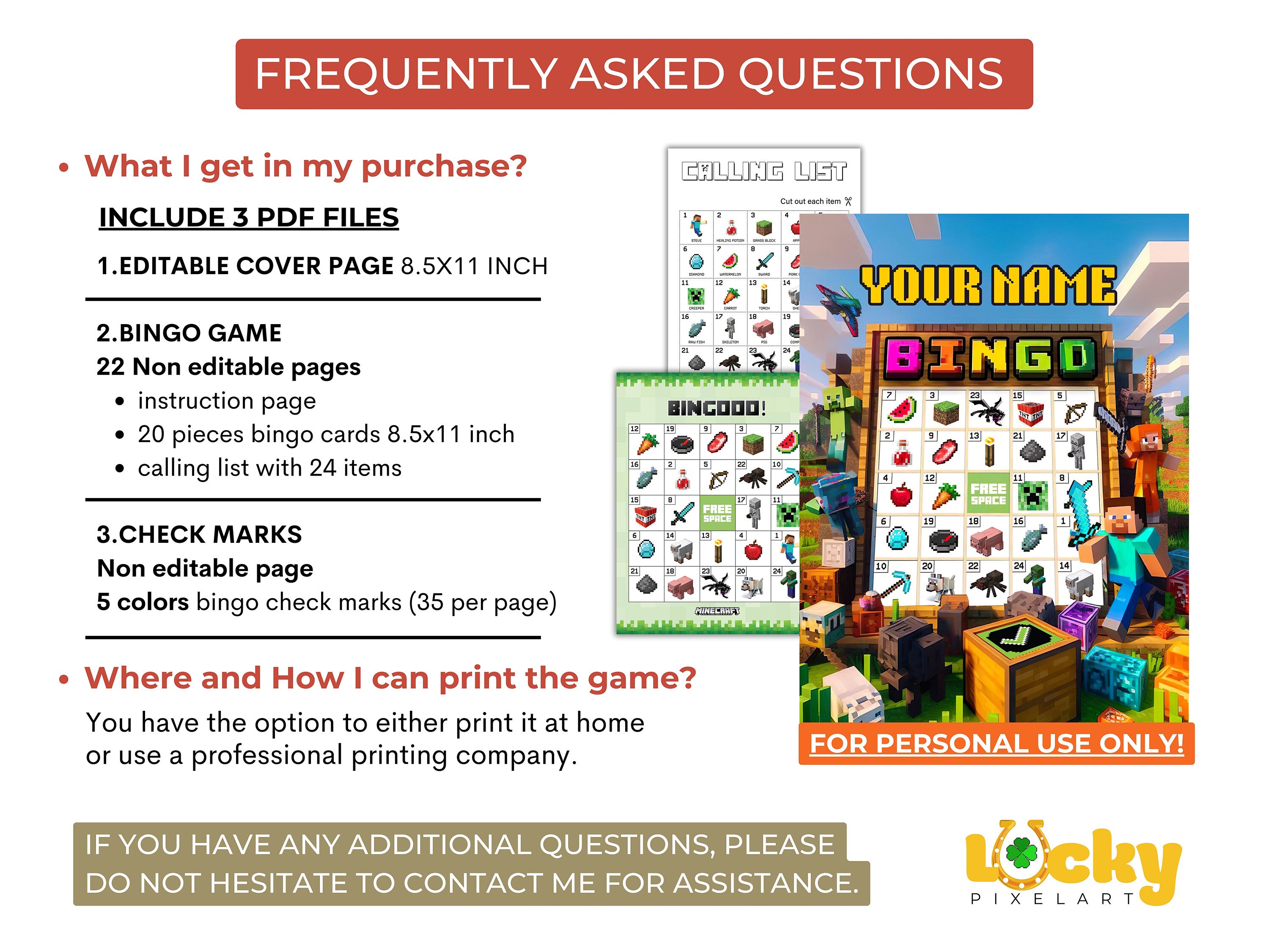 Editable Minecraft Birthday Bingo Game, Minecrafter Bingo Birthday ...