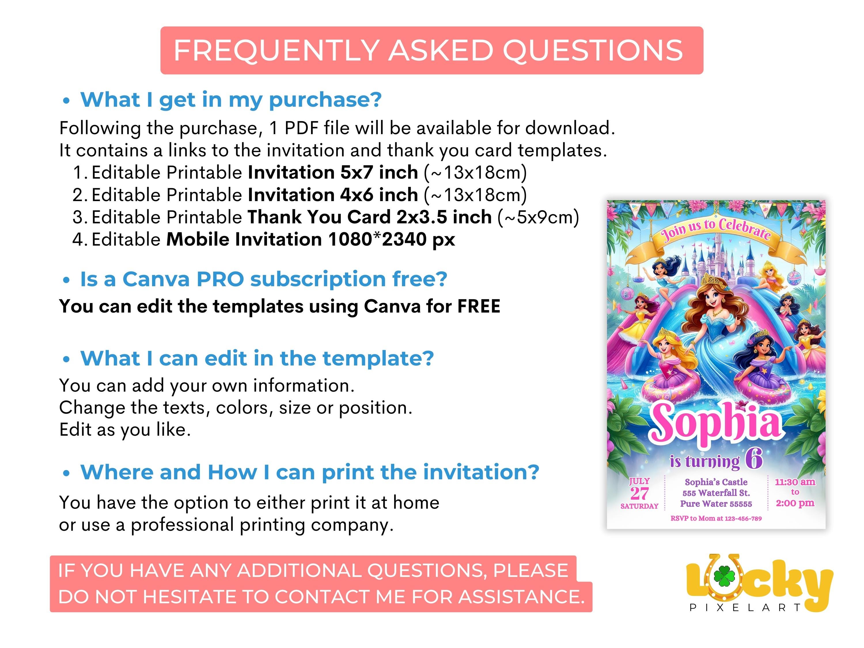 Editable Princess Pool Party Birthday Invitation for Girl Splish Splash ...