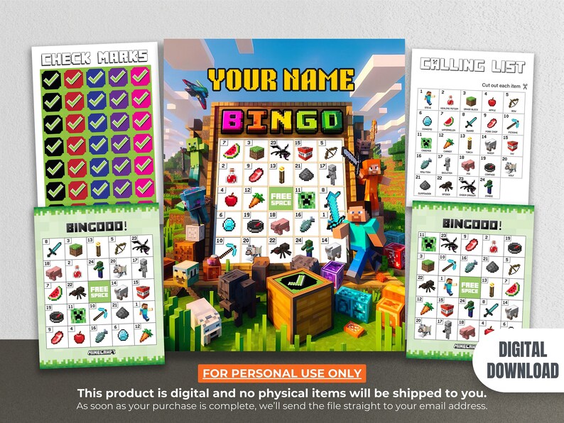 Editable Minecraft Birthday Bingo Game, Minecrafter Bingo Birthday ...